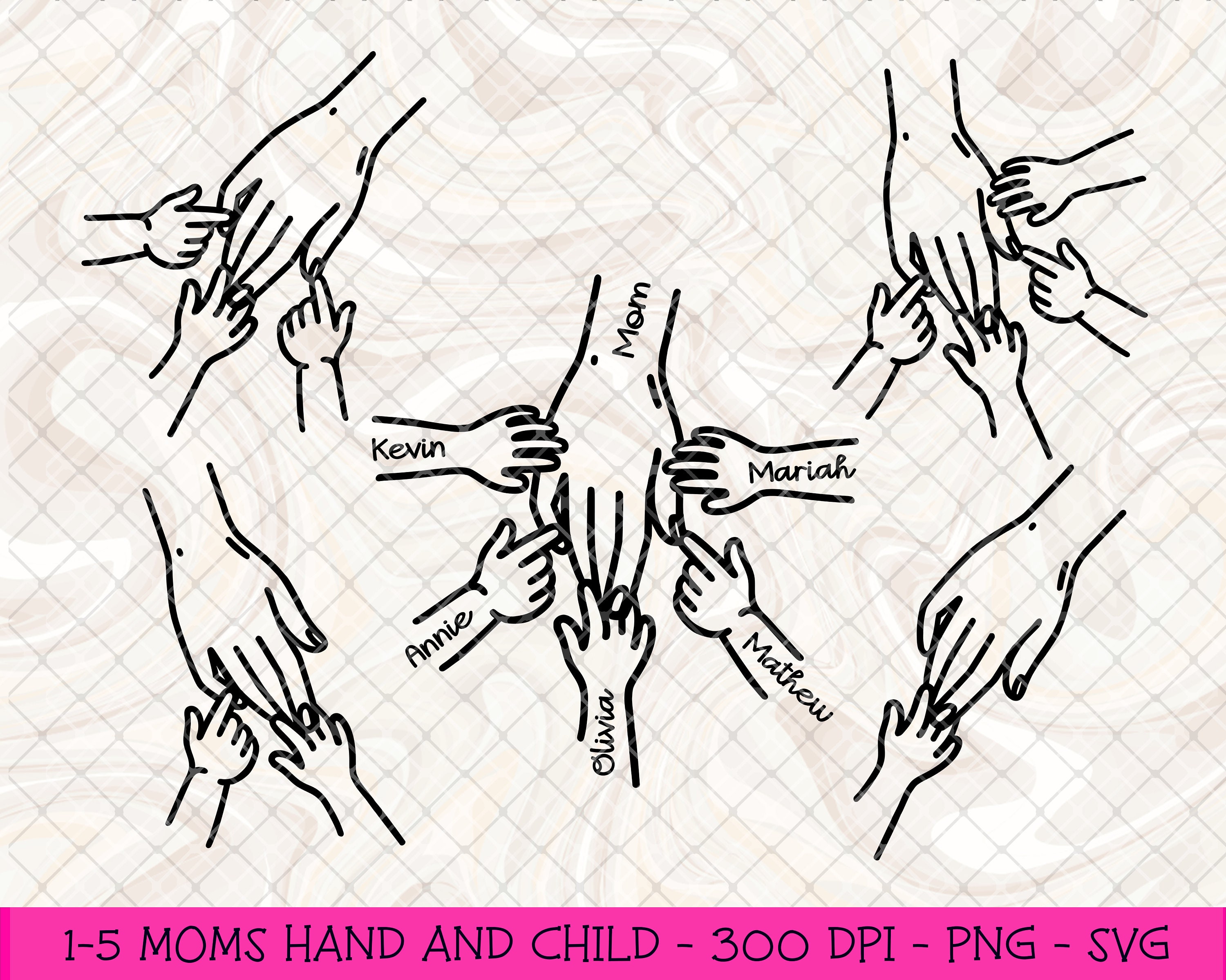1-5 Hands Mom and Child SVG PNG Bundle, Mother's Day Digital File ...
