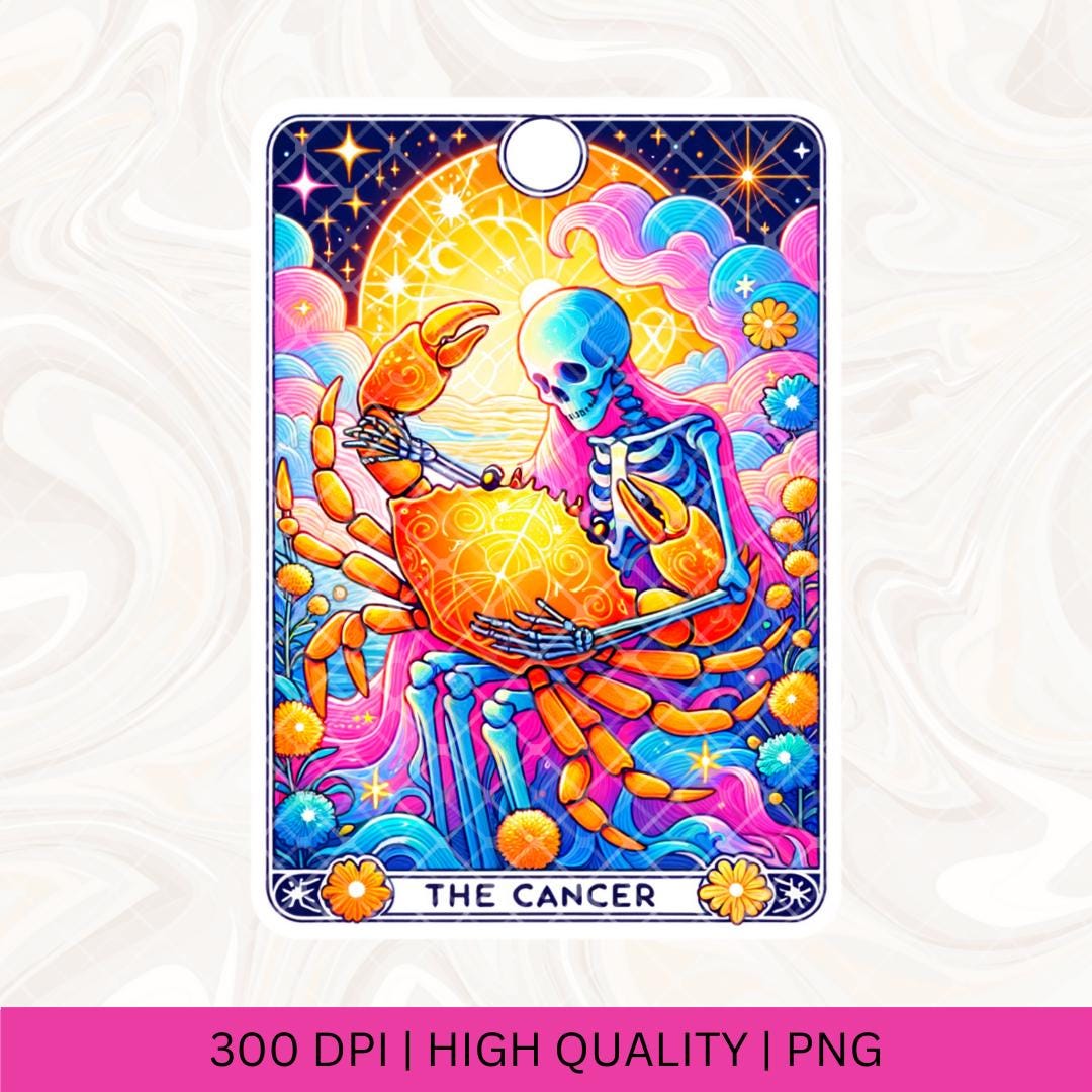 The Cancer Tarot Card PNG, Zodiac Skeleton Sublimation Png, Cancer Sun ...