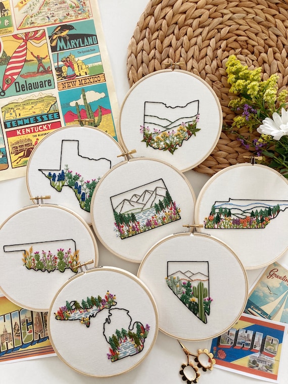 Retro Embroidery Patterns State Modern United States Machine Applique