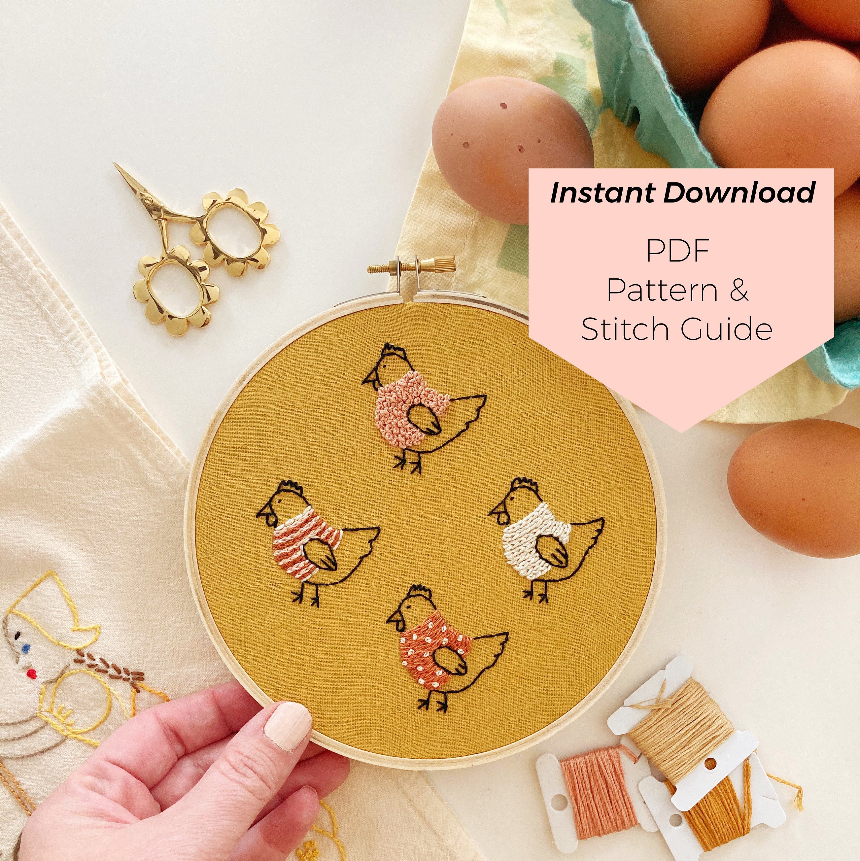 Grandma's Chickens Embroidery Pattern - Instant Digital Download - PDF ...