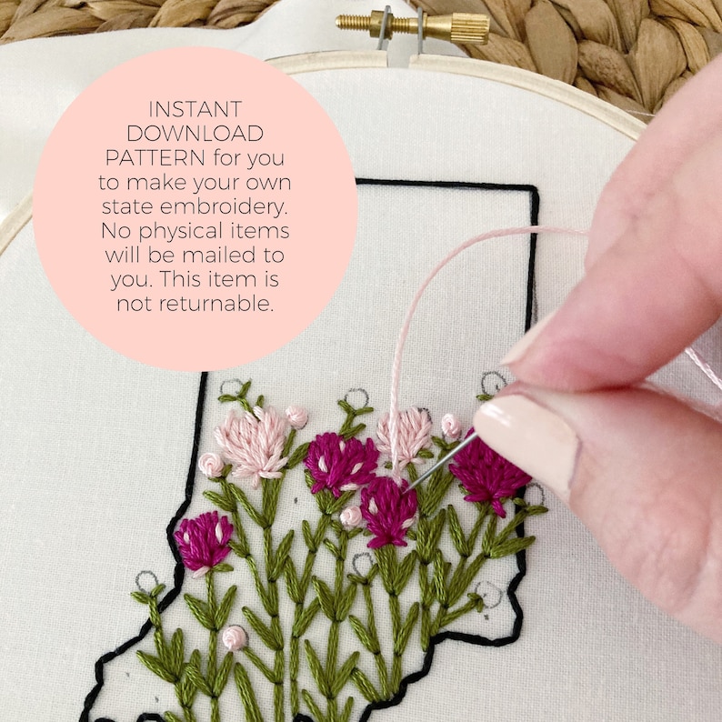 Indiana State Embroidery Pattern Instant Digital Download | Etsy