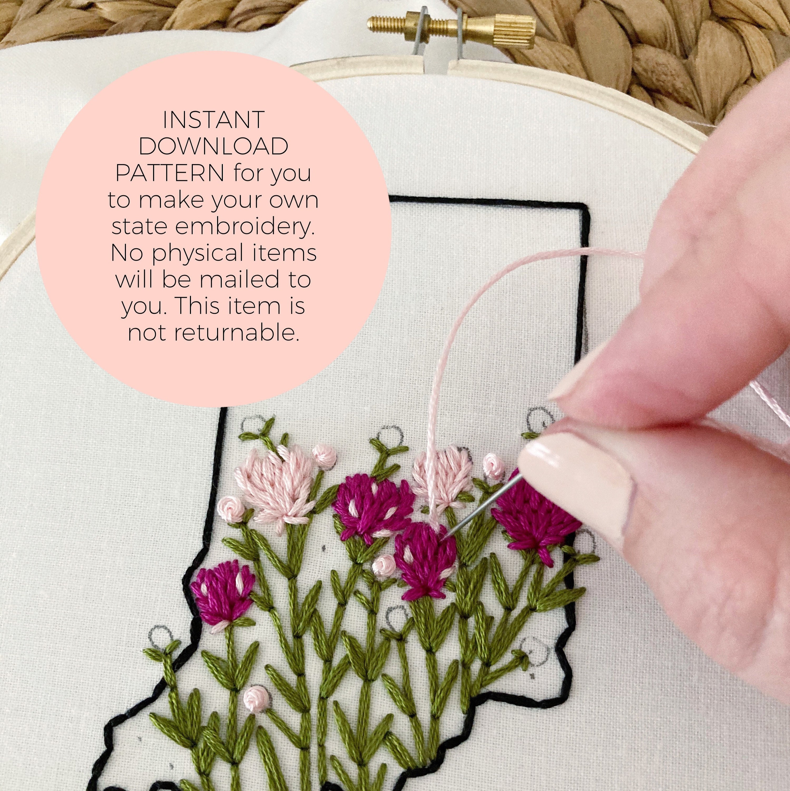 Indiana State Embroidery Pattern Instant Digital Download | Etsy