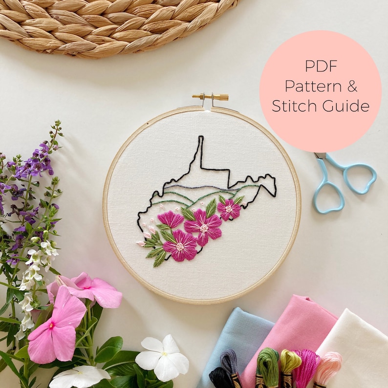 West Virginia State Embroidery Pattern Instant Digital - Etsy