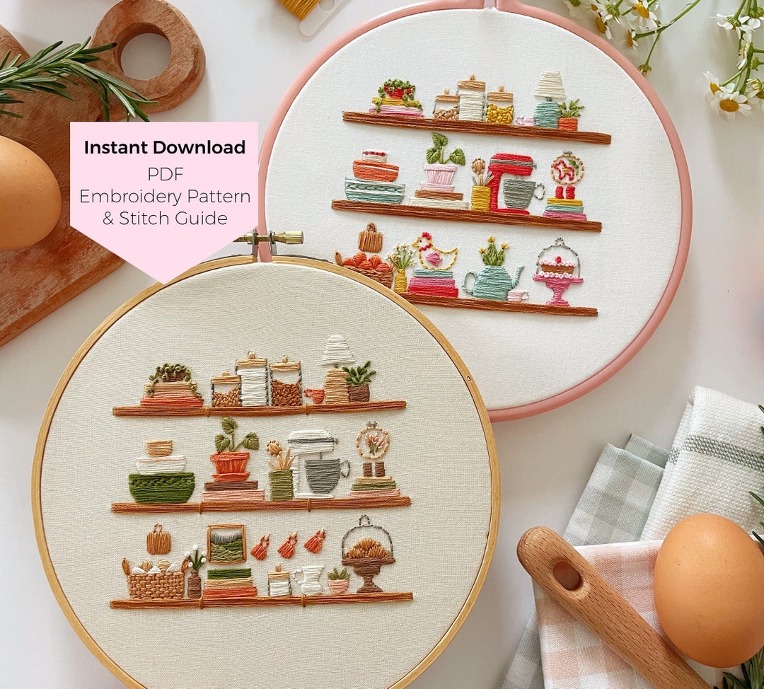 Tiny Kitchen Embroidery Pattern - Instant Digital Download - 2 PDF Embroidery Patterns and ...
