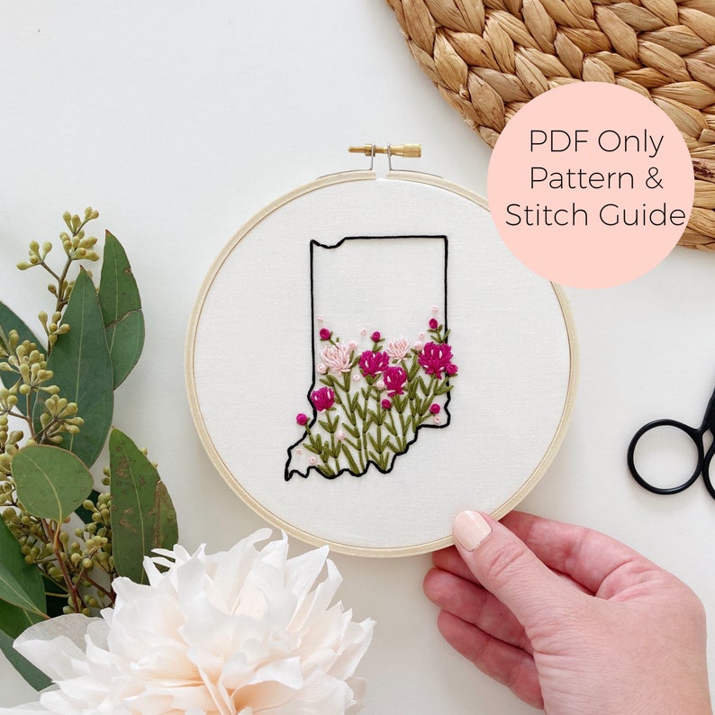 Indiana State Embroidery Pattern Instant Digital Download | Etsy