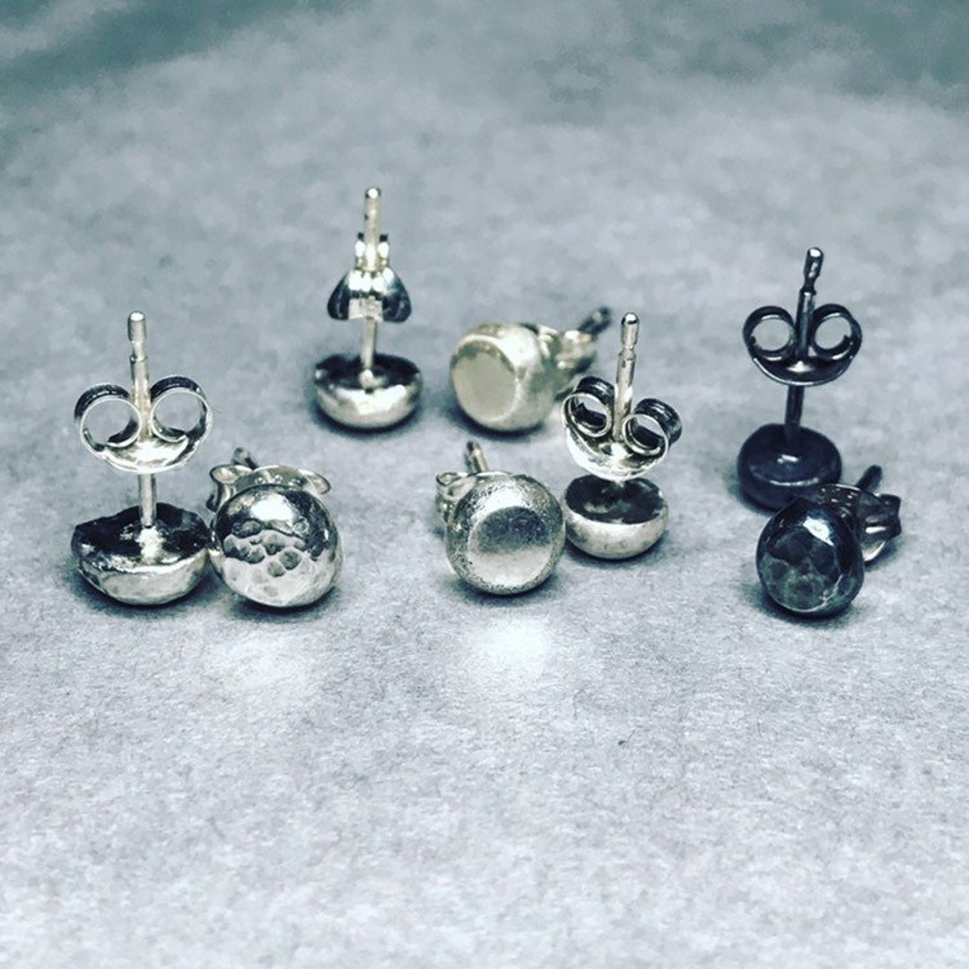 Silver Pebbles. Handmade Small Sterling Silver Pebble Studs. 3-4mm or 5 ...