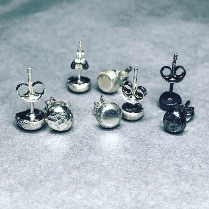 Silver Pebbles. Handmade Small Sterling Silver Pebble Studs. 3-4mm or 5 ...