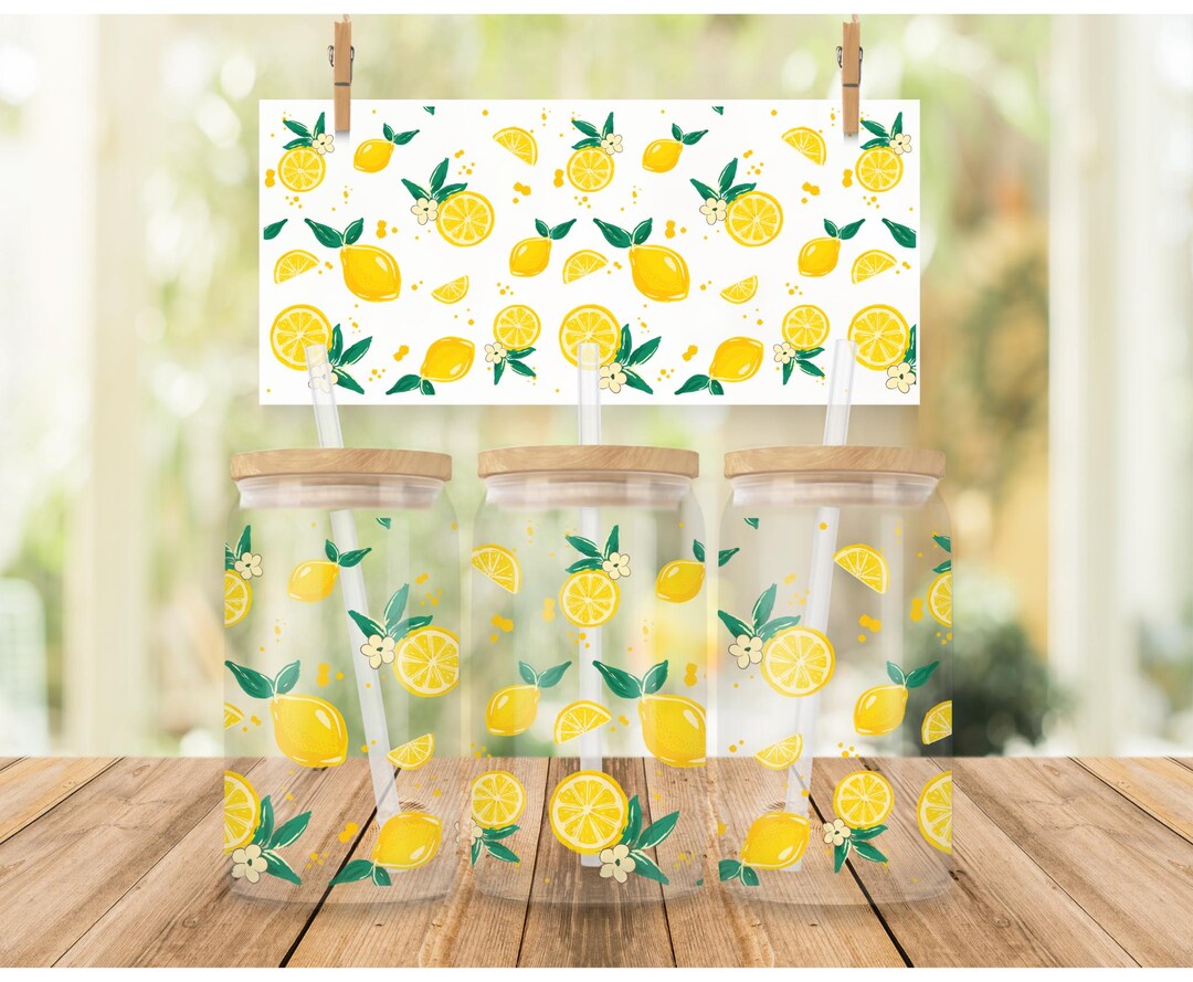16oz Glass Acrylic Cup Wrap. UV DTF. Sublimation. Lemons. Fruit 1 Png ...