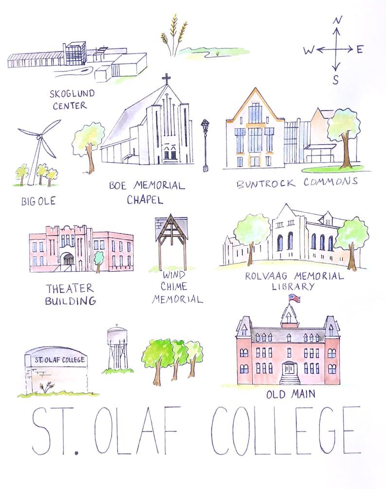 St. Olaf College Map Color Print, Northfield Minnesota Map, Map Art - Etsy