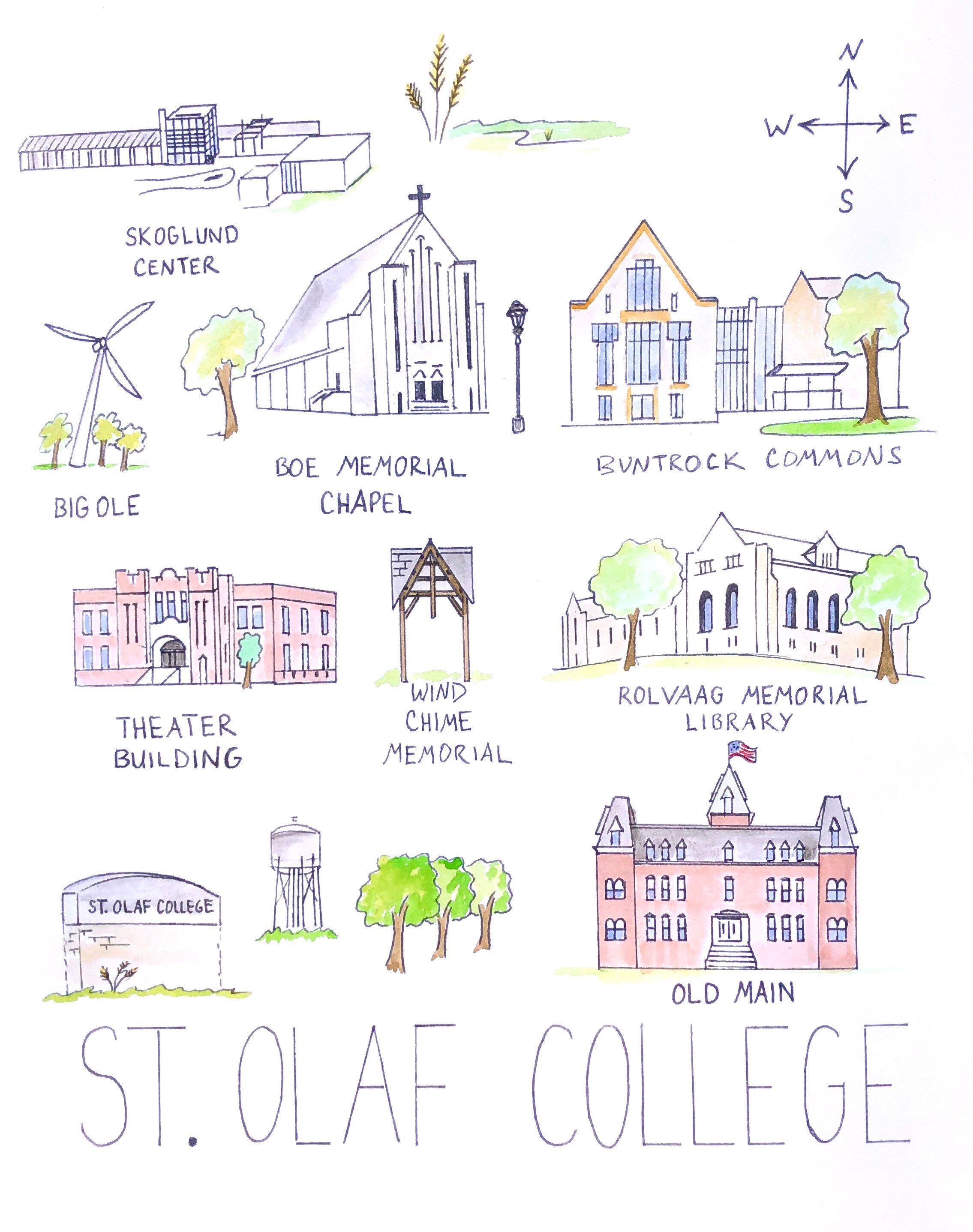 St. Olaf College Map Color Print, Northfield Minnesota Map, Map Art - Etsy