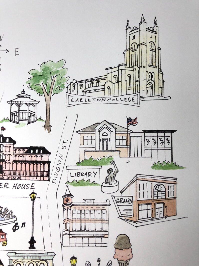 Northfield Minnesota Map Color 11x14, Map Art, Downtown Northfield MN ...