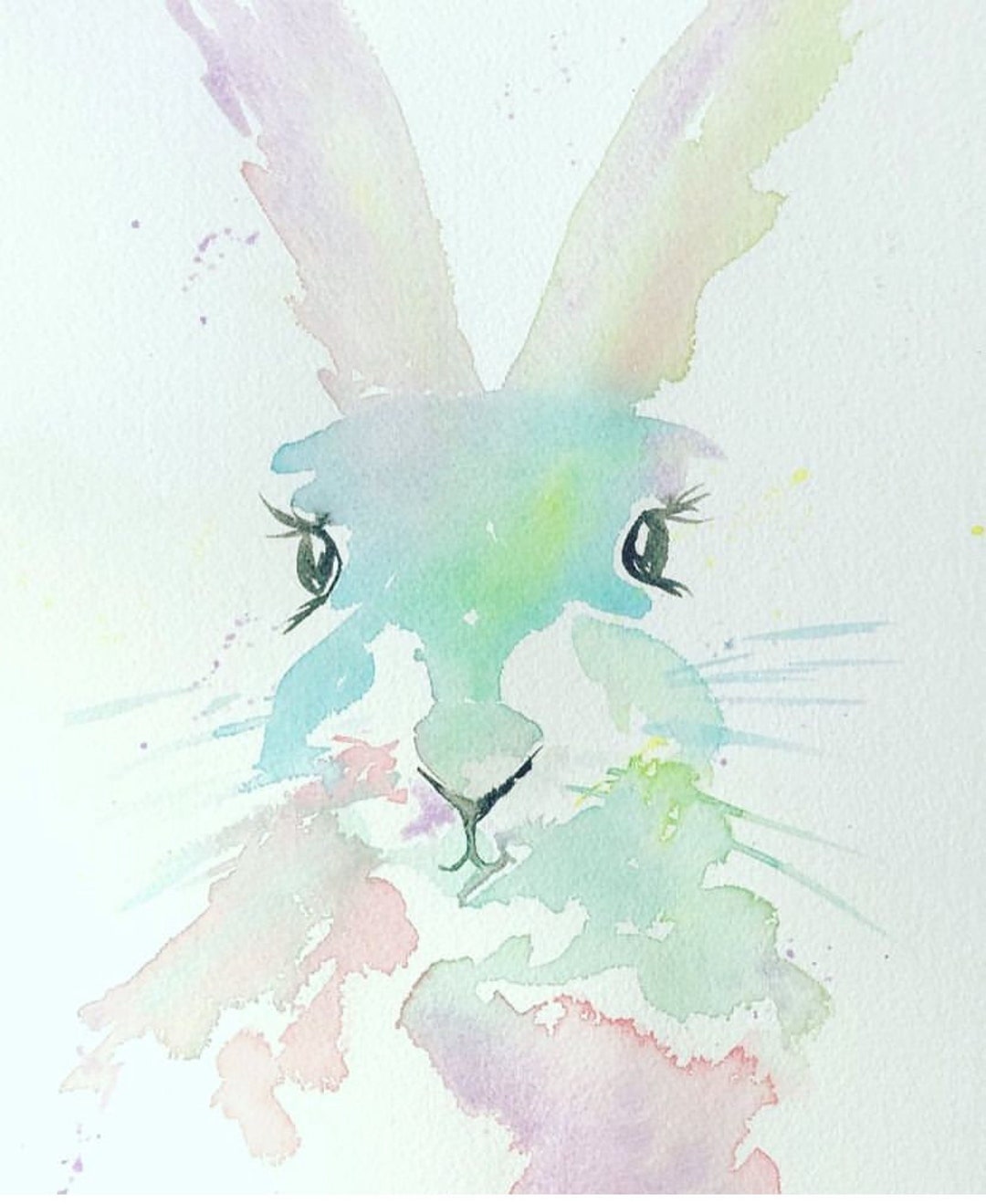 Bunny Rabbit Print From Watercolor Painting, Blue Art, Purple Art ...