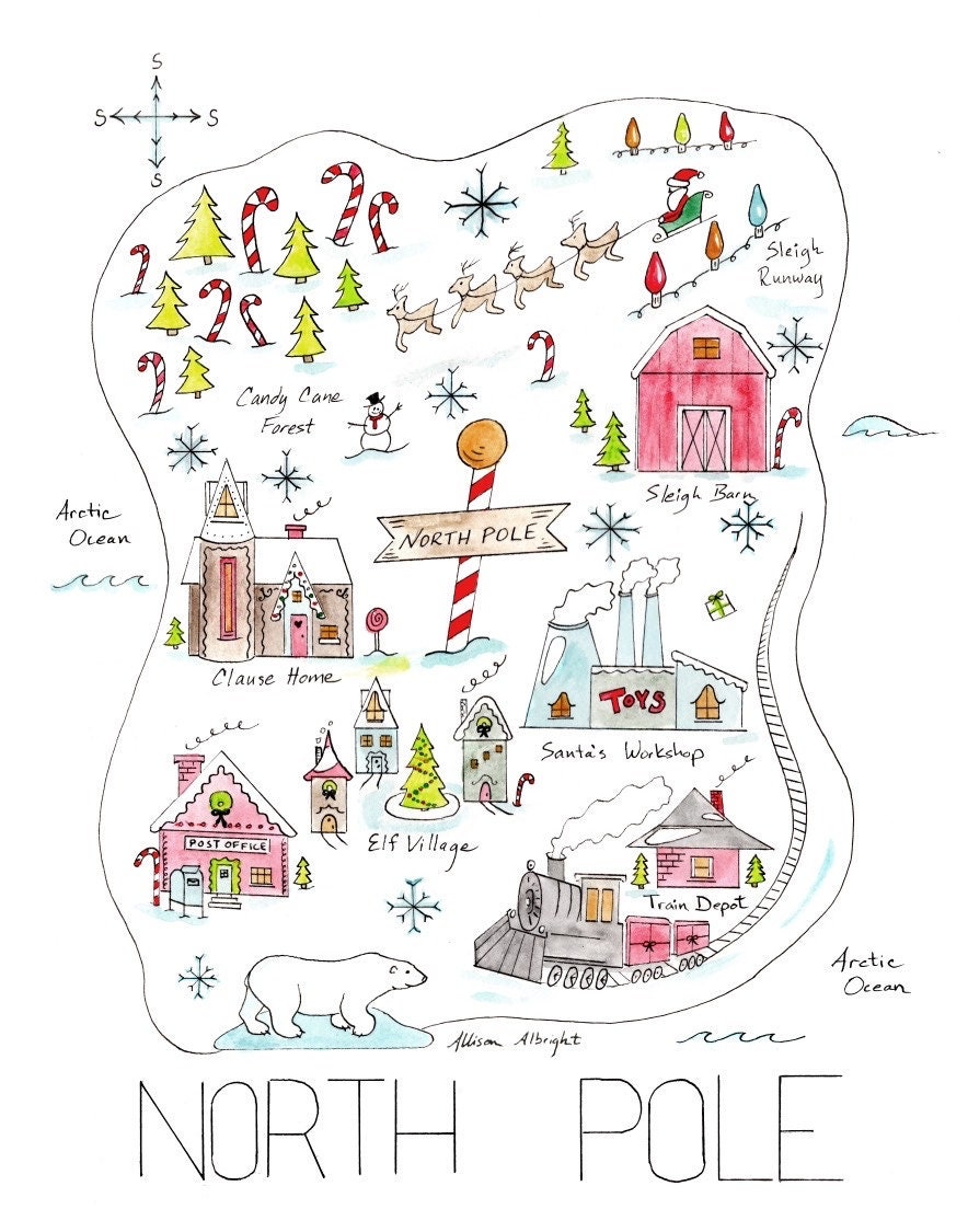 North Pole Map Color 11x14, Map Art, Downtown North Pole Map, Street ...