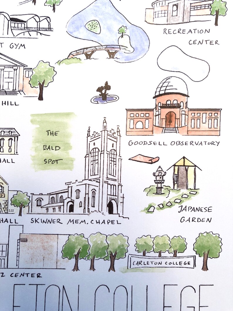 Carleton College Map Color Print, Northfield Minnesota Map, Map Art - Etsy