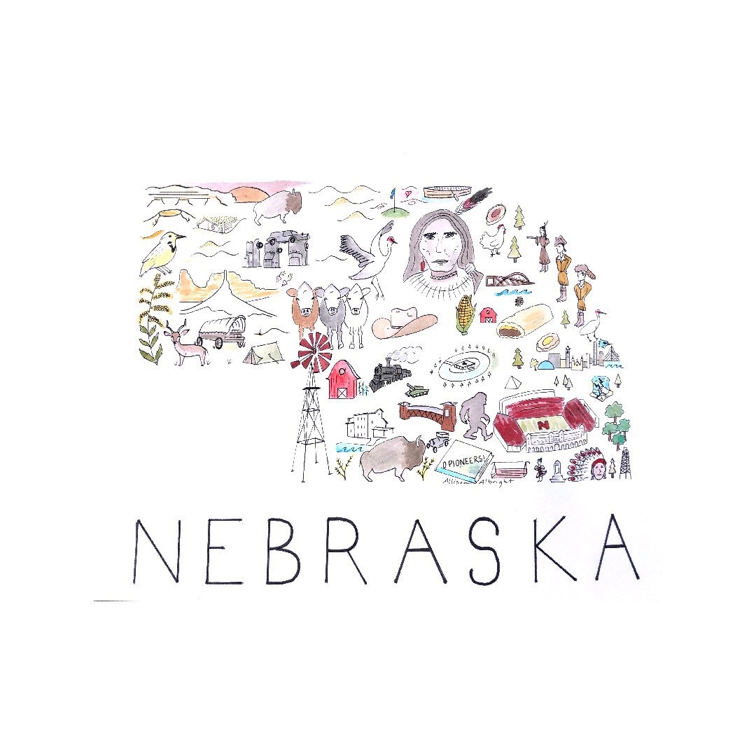 Nebraska Map Art Omaha NE Map Art State Map Travel Poster Nebraska ...