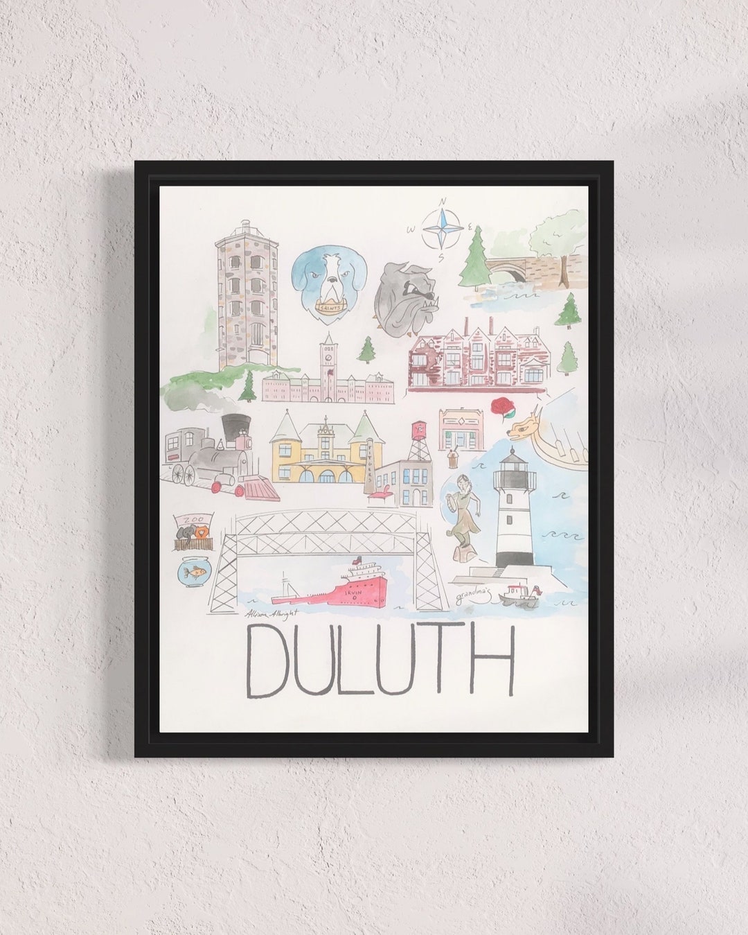 Duluth Minnesota Map Color 11x14, Map Art, Downtown Duluth MN Map ...