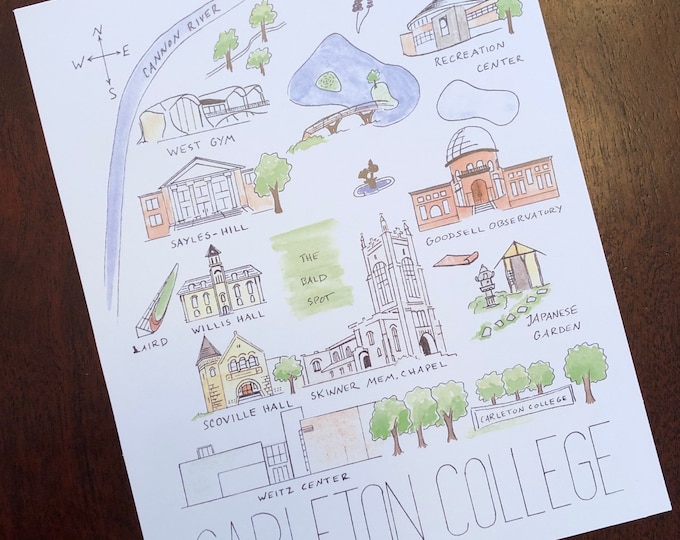 Carleton College Map Color Print, Northfield Minnesota Map, Map Art - Etsy