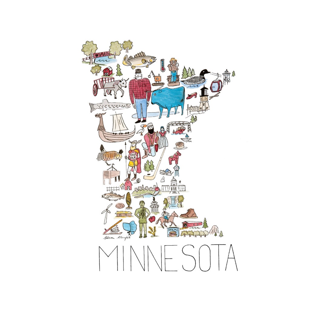 Minnesota Map Art Minneapolis St Paul MN Map Art State Map Travel ...