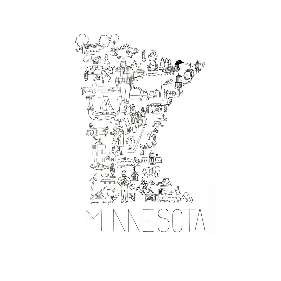 Black and White Minnesota Map Art Minneapolis St Paul MN Map Art State ...