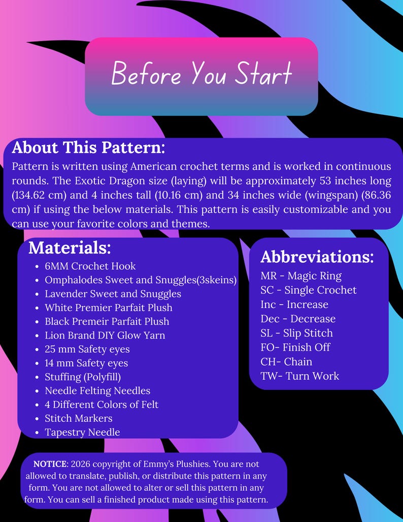EXOTIC DRAGON Crochet Pattern – Intermediate Amigurumi Plushie (PDF ...