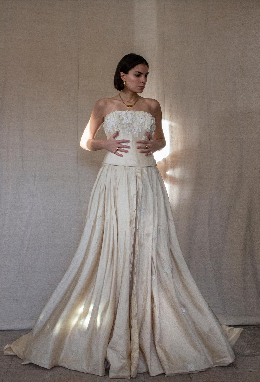 242 - Spring Flower Vintage Tulle and Silk Wedding Dress/corset Wedding ...