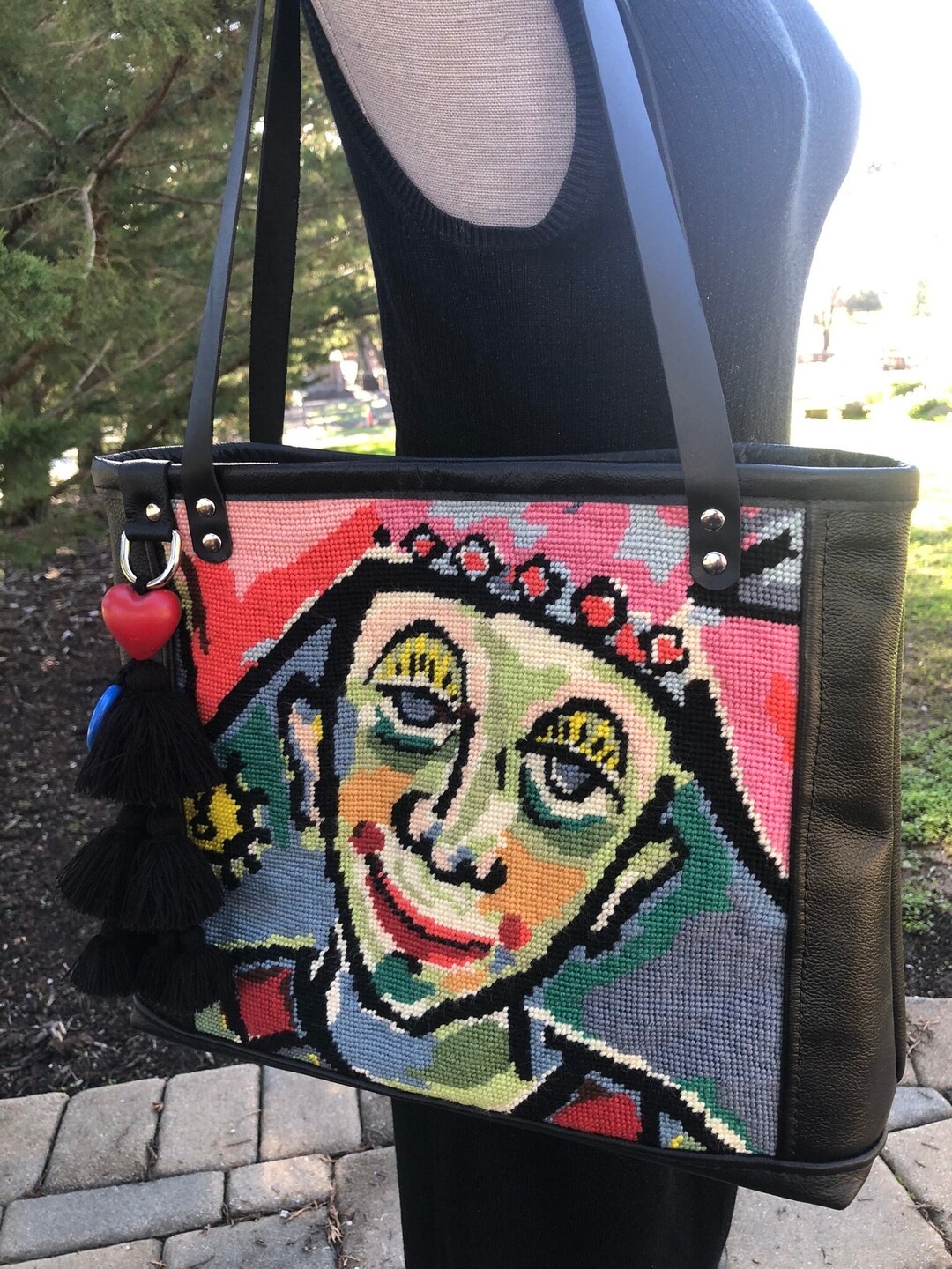 Black Leather & Colorful, Court Jester Joker Vintage Needlepoint ...