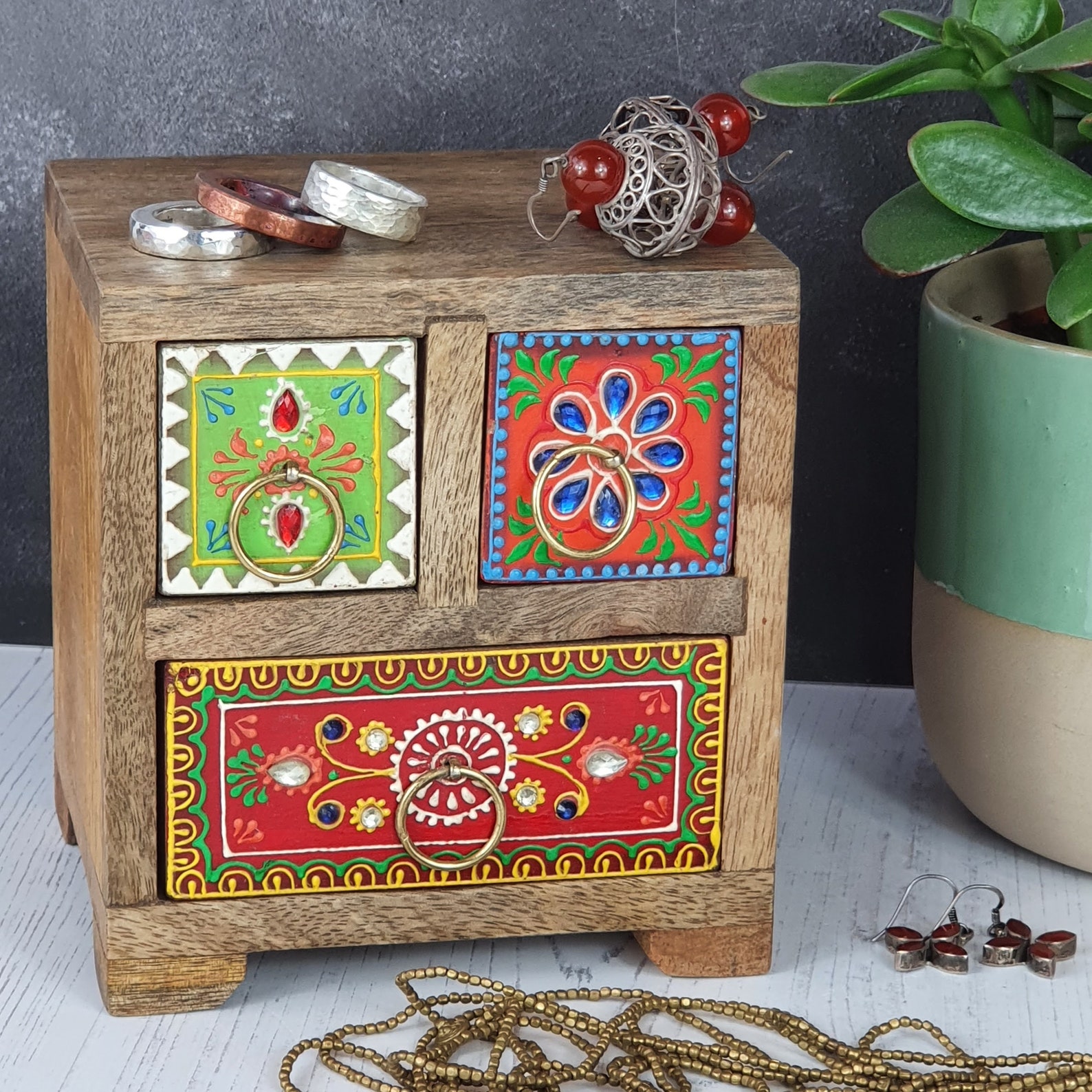 Hand Painted Wooden Jewellery Box Jewellery Chest Three | Etsy