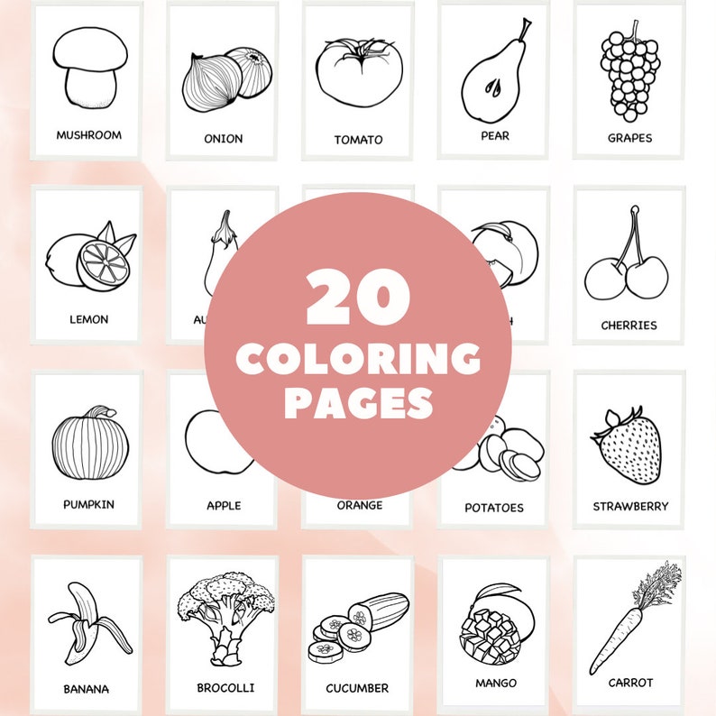 PRINTABLE Cute Fruit and Vegetable Coloring Pages Coloring - Etsy