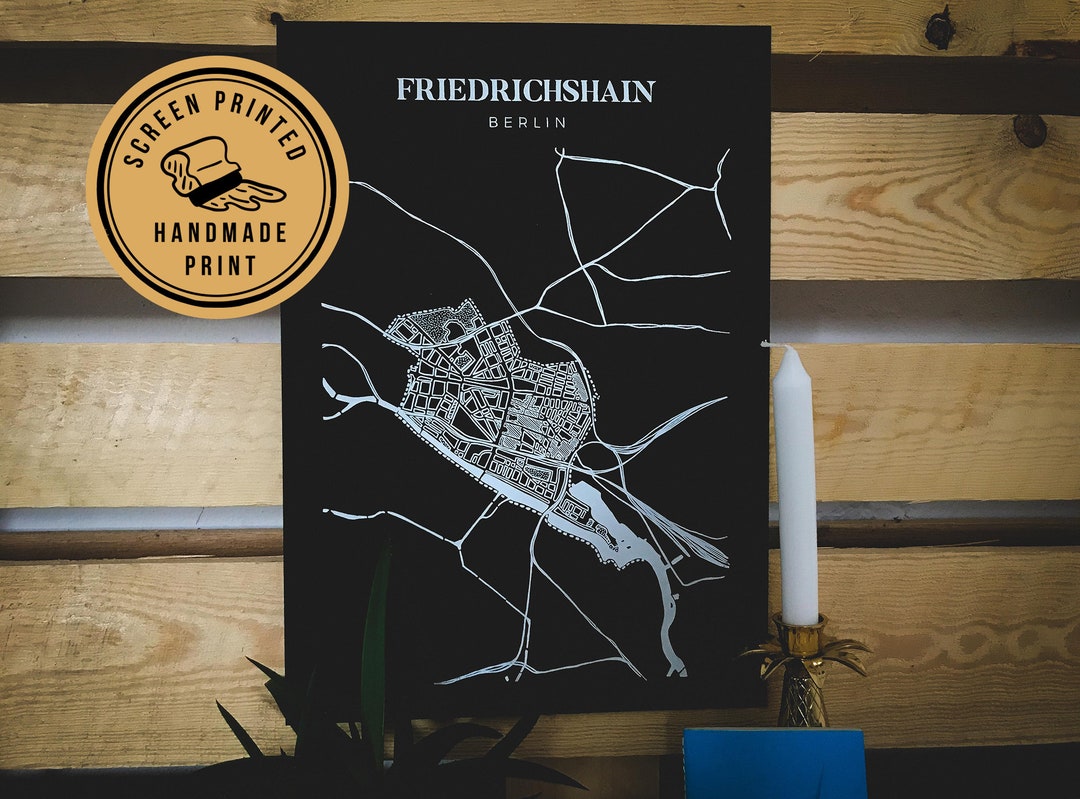 Minimalistic Berlin Map of Friedrichshain's Neighbour in Black White ...