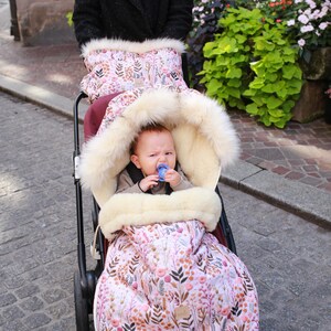 Pram Footmuff - SHEEP WOOL - Flowery, Velvet Stroller Footmuff ...