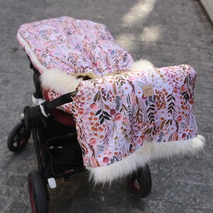 Pram Footmuff - SHEEP WOOL - Flowery, Velvet Stroller Footmuff ...