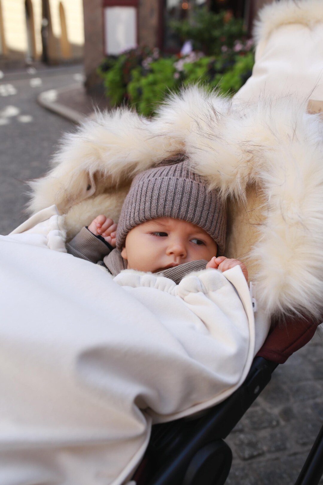 Pram Footmuff - SHEEP WOOL - Cream, Velvet Stroller Footmuff, Universal ...