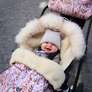 Pram Footmuff - SHEEP WOOL - Flowery, Velvet Stroller Footmuff ...