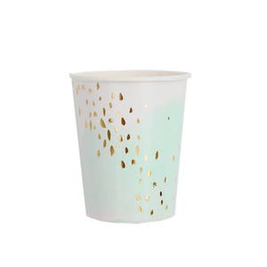Mint and Gold Paper Cups, Gold Party Cups, Peach Paper Cups, Party ...