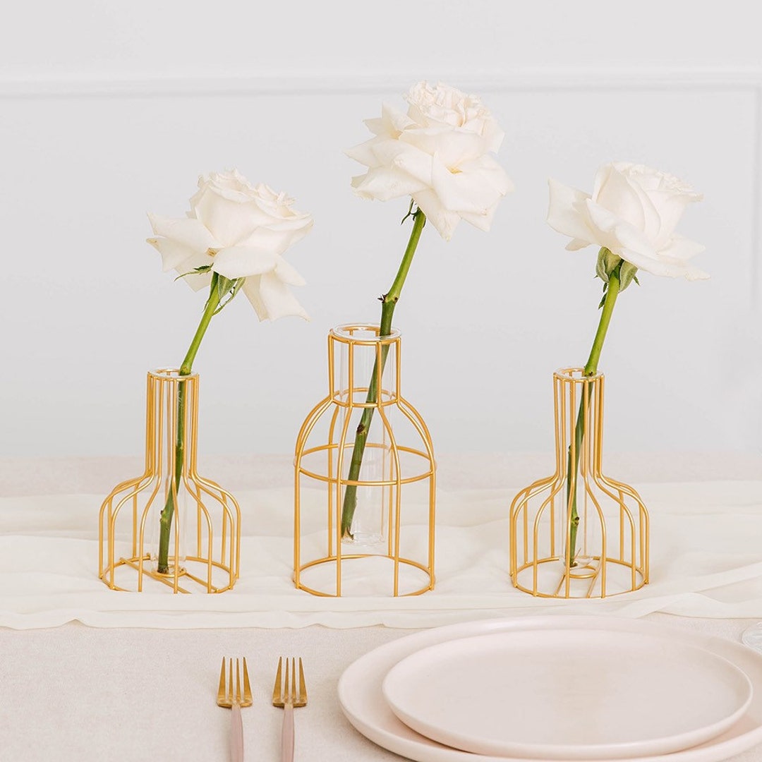 Set of 3 Modern Gold Geo Floral Centerpiece,gold Metal Geometric ...