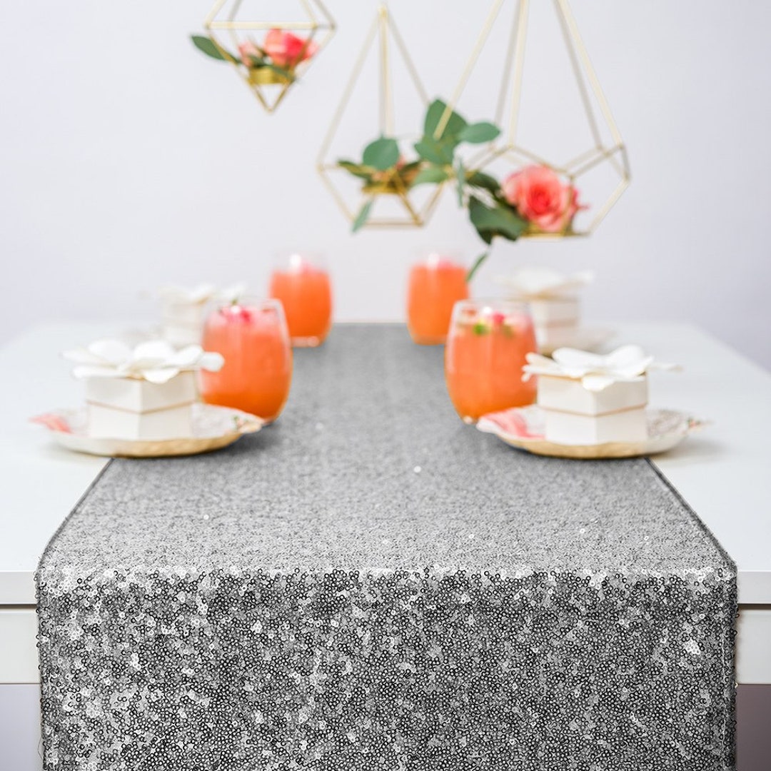 Silver Sequin Table Runner, Wedding Table Runner, Party Table Cloth ...