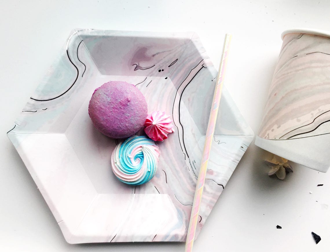 Unicorn Marble Paper Plates Marble Party Plates Unicorn - Etsy
