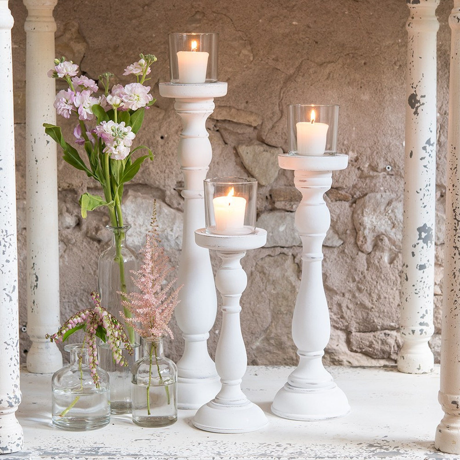 Set of 3 Tall Rustic White Candle or Floral Centerpiece White - Etsy Canada