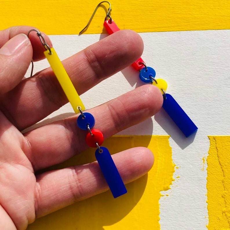 Acrylic Geometric Linear Primary Colors Earrings // Accessory ...