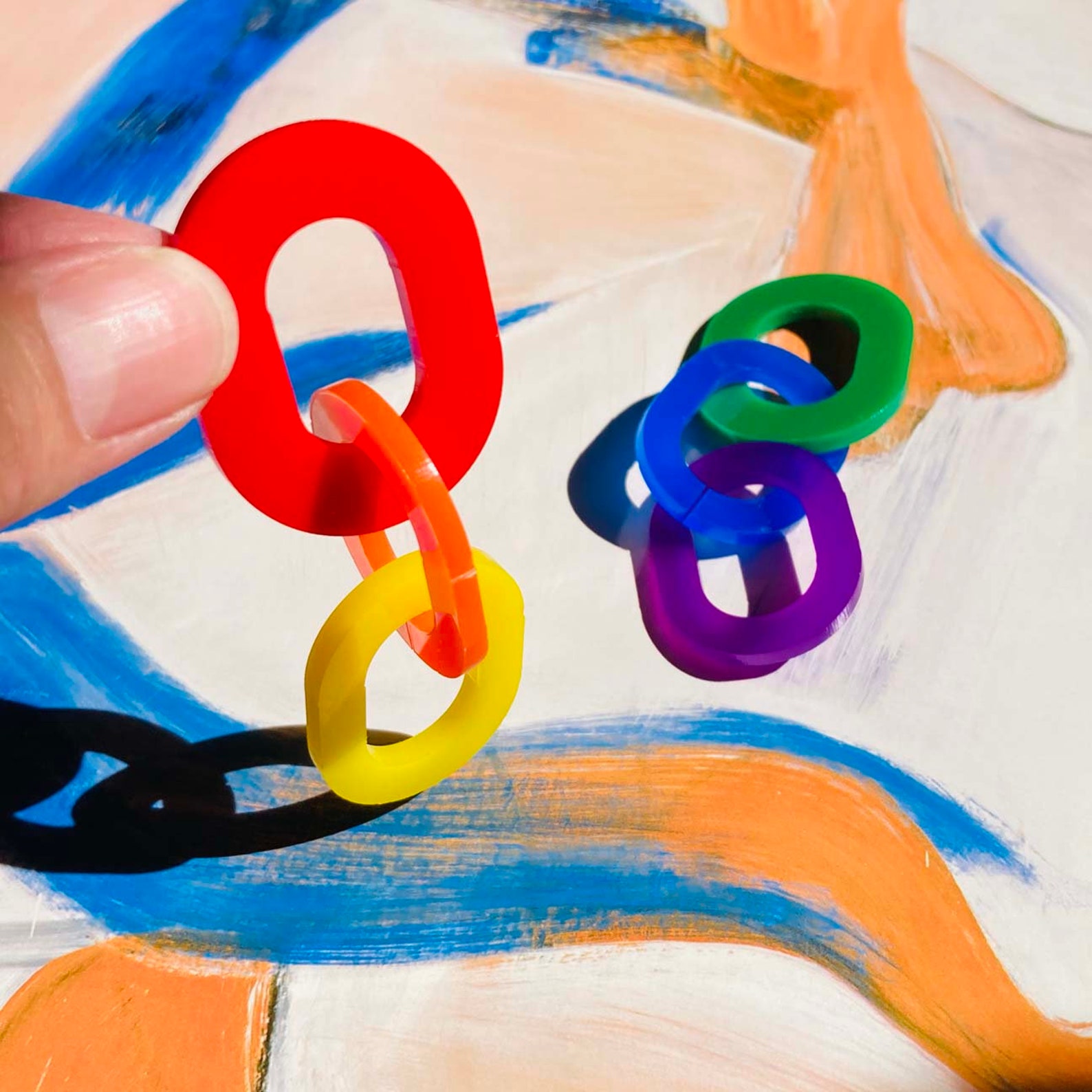 Acrylic Geometric Rainbow Chain Link Earrings // Artsy // Chains ...