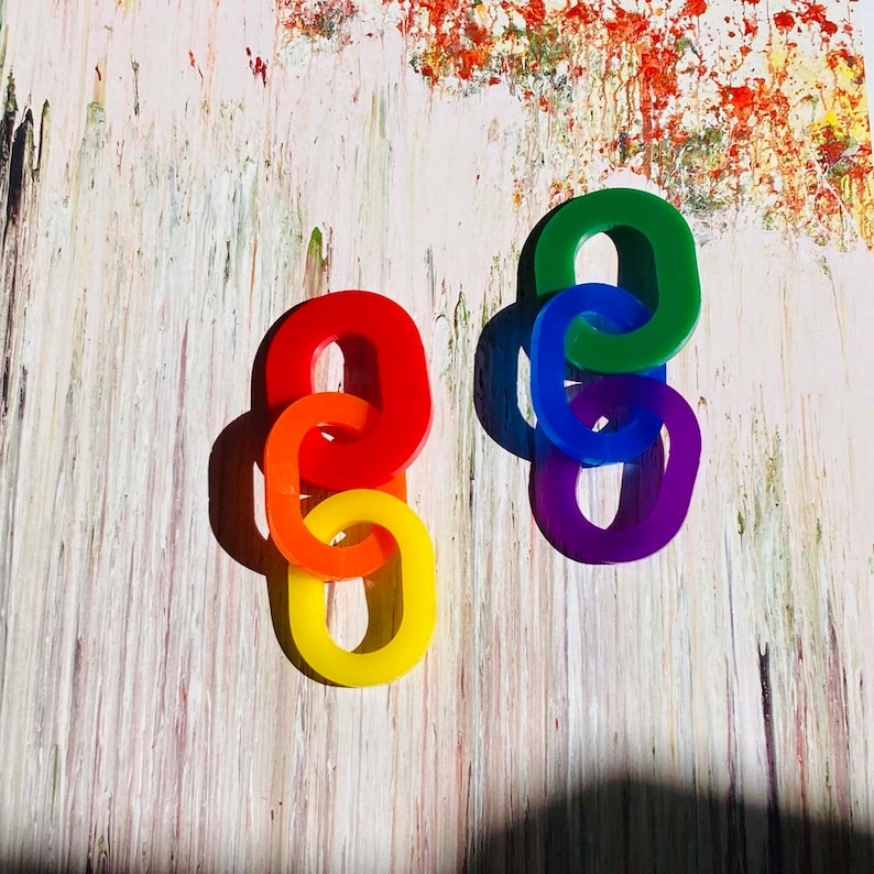 Acrylic Geometric Rainbow Chain Link Earrings // Artsy // Chains ...