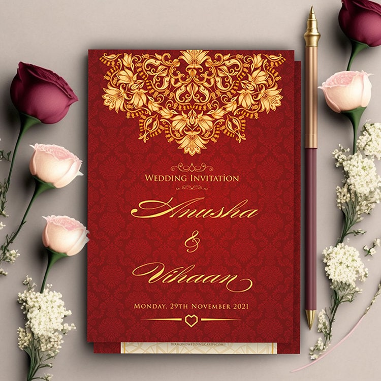 Hindu Wedding Cards Indian Wedding Invitations Red, Burgundy and Beige ...