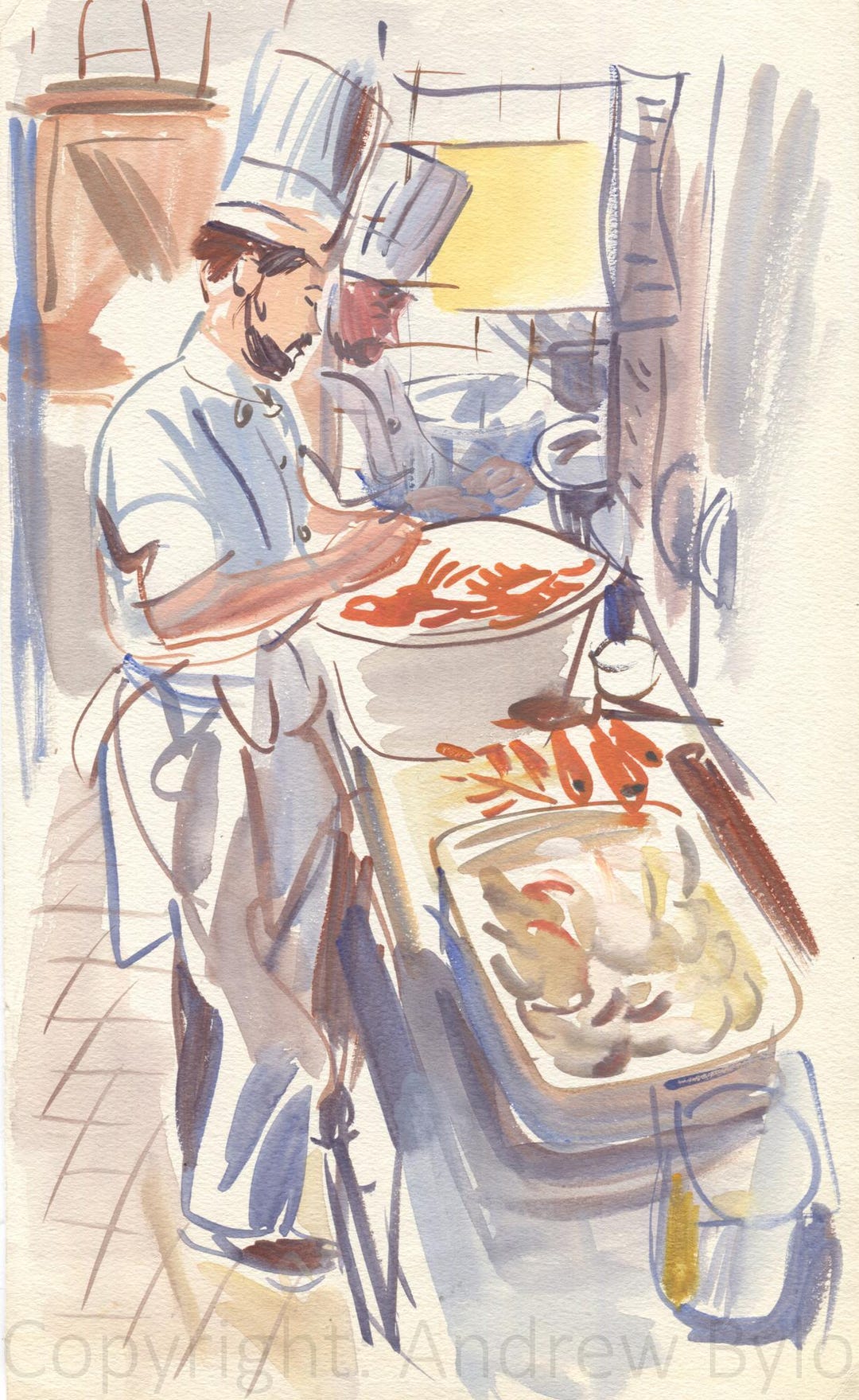 Illustration/painting of Chefs in Kitchen - Etsy