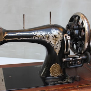 Antique German Sewing Machine, Vintage Hand Crank Stitching Device ...