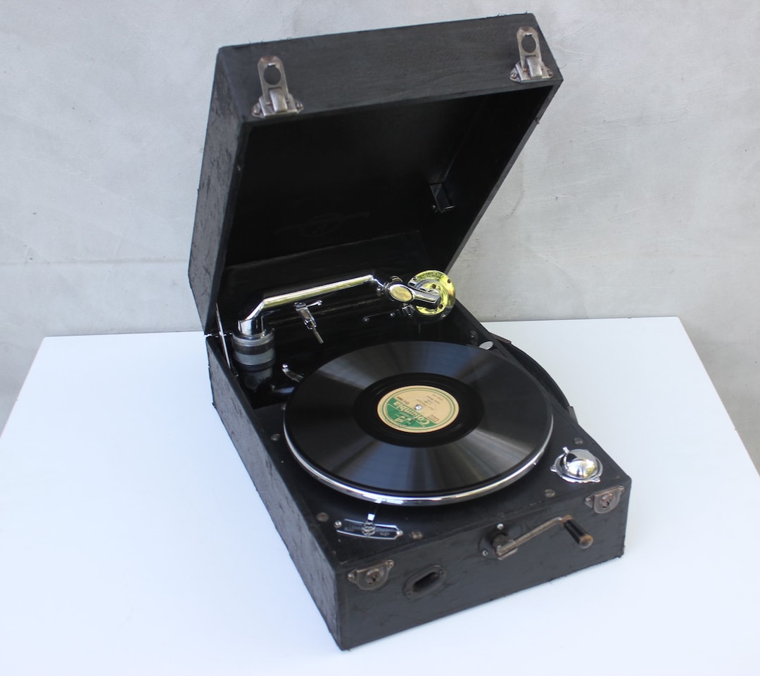 Working Columbia Hand Crank Record Player, Antique Portable Gramophone ...