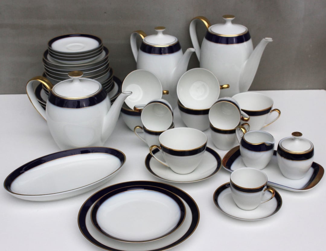 Germany Arzberg Tea and Coffee Set 41 Pcs, Cobalt Blue and Gold Edging ...