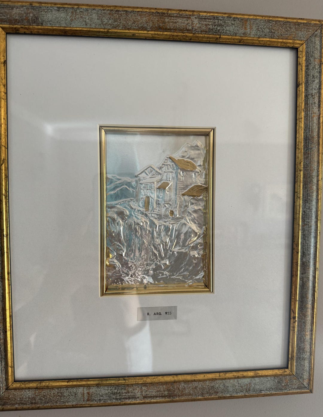 Sterling Silver Repoussé Wall Art: Mountain House Relief, Framed Decor ...