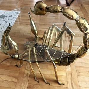 Illuminated Brass Scorpion Table, Metallic Coffee Surface, Golden ...