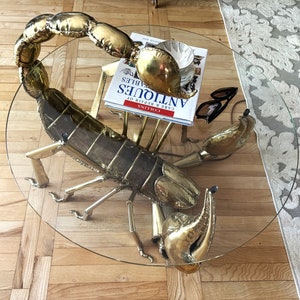 Illuminated Brass Scorpion Table, Metallic Coffee Surface, Golden ...