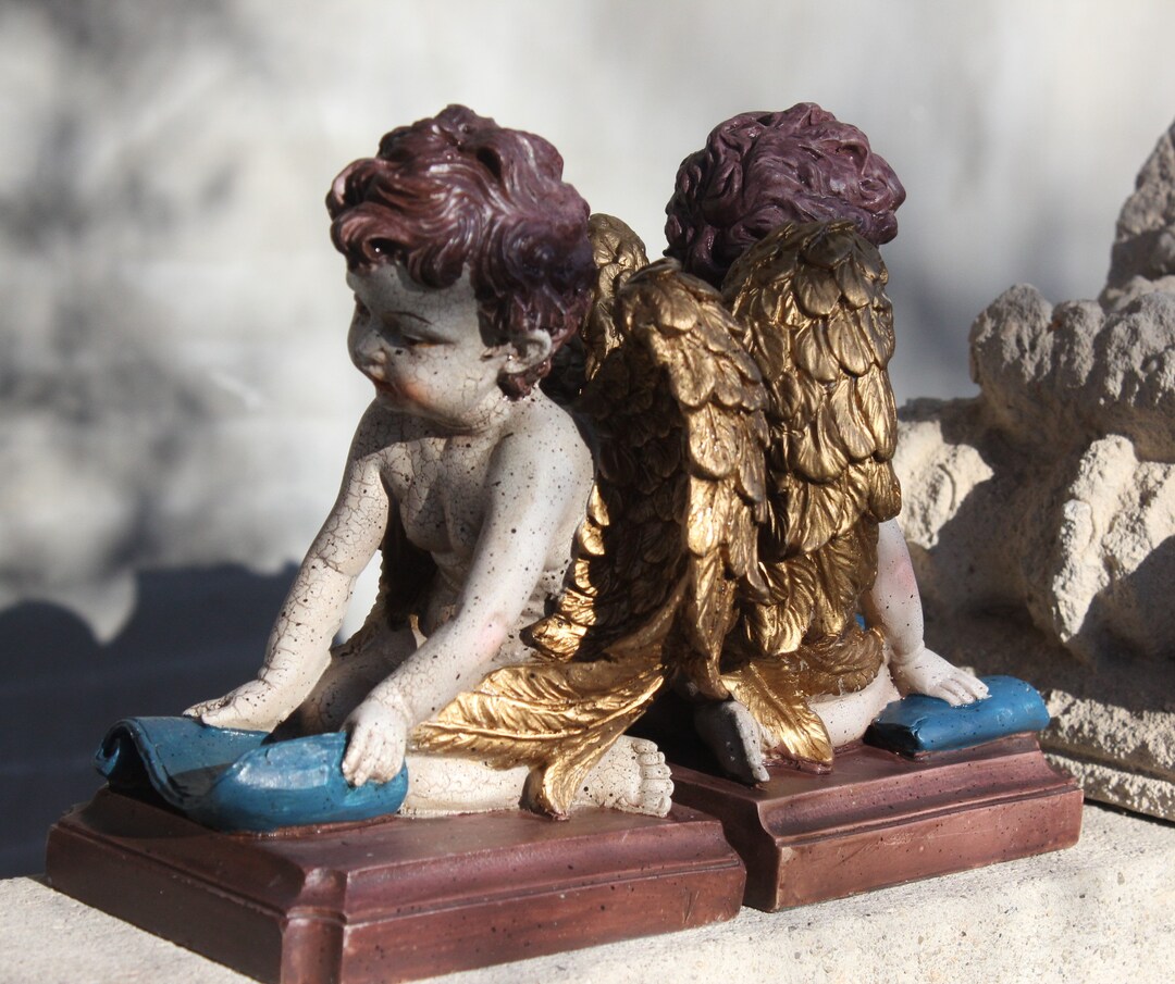Cherub Bookends Decorative, Resin Angel Home Decor, Cute Cupid ...